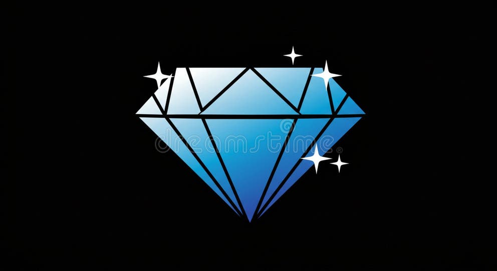 A Stylized Blue Diamond with Geometric Facets on a Black Background ...