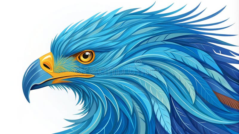 Stylized Blue Eagle Feather Composition, Profile View, Bird Art ...