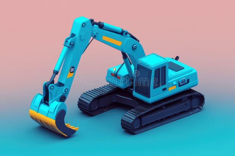 A Stylized Blue Excavator with a Large Bucket, Designed for ...