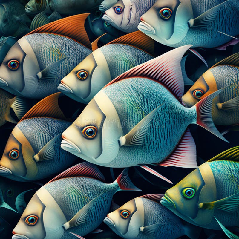 Stylized blue fishes stock illustration. Illustration of fishes - 269395093