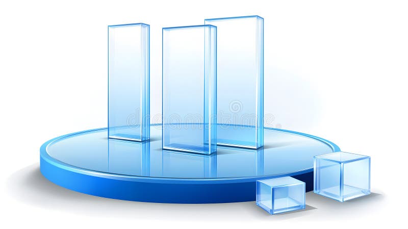 Stylized Blue Glass Bar Graph on a Circular Base Stock Illustration ...