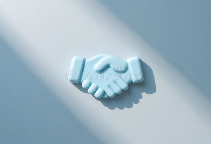 Blue Handshake Symbolizing Trust and Cooperation, Casting a Shadow on a ...