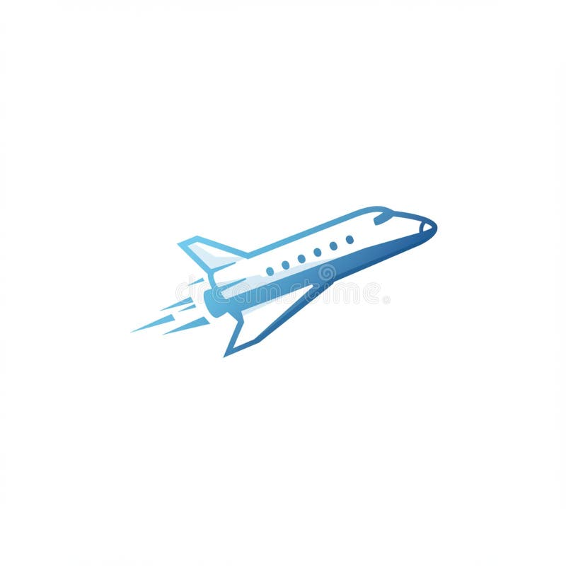 Stylized Blue Icon of an Airplane in Flight, with Elongated Wings and a ...