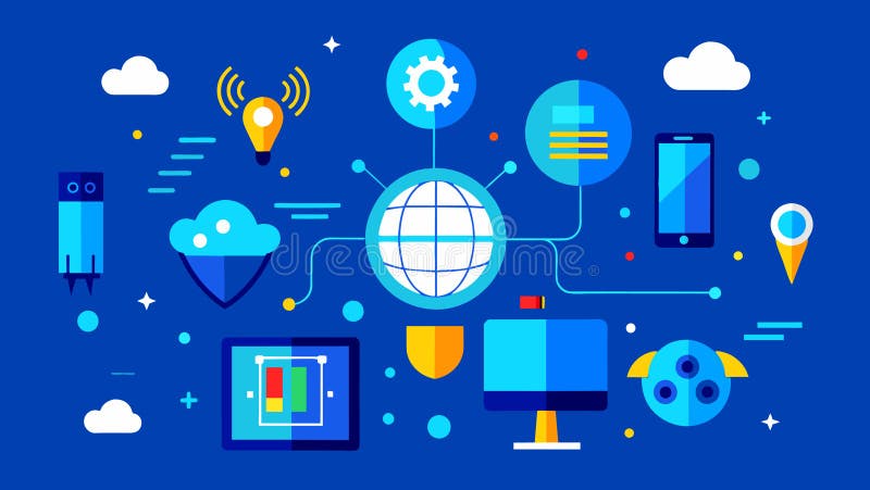 Stylized Illustration of Various Technological Elements Such As ...