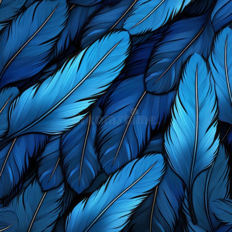 Stylized Blue Jay Feathers Pattern on Dark Blue Background Stock ...