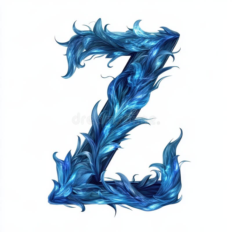 A Stylized Blue Letter "Z" with Flowing, Feather-like Designs Stock ...