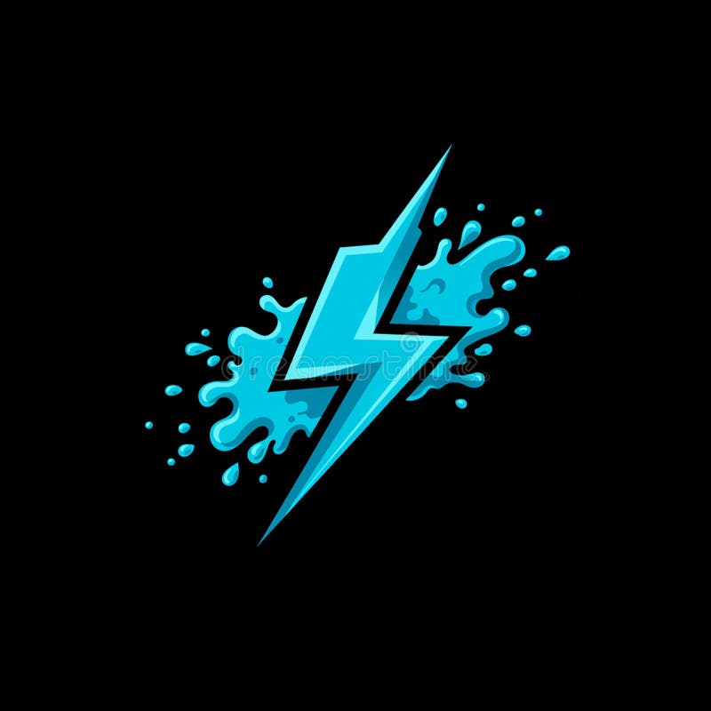 A Stylized Blue Lightning Bolt is Depicted with Water Splash Elements ...