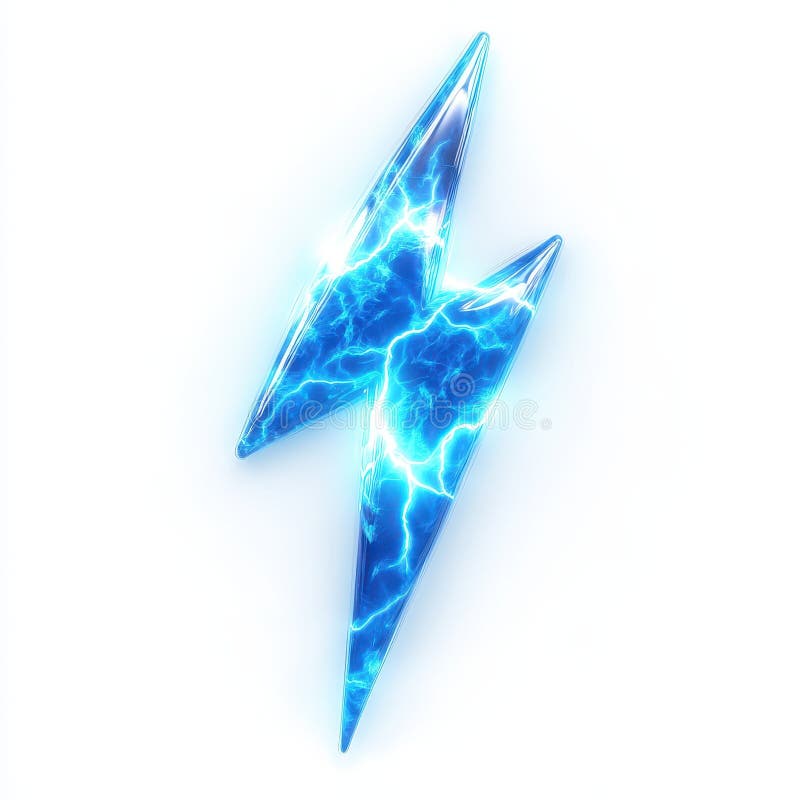A Stylized Blue Lightning Bolt with Electric Effects on a White ...