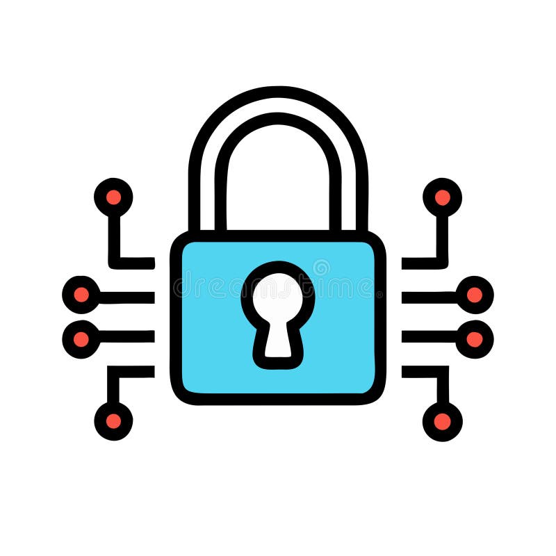 Blue Lock with Keyhole and Red Dots White Stock Vector - Illustration ...