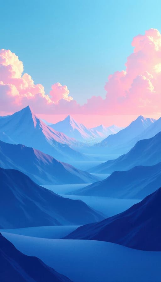 Stylized Blue Low Poly Landscape, Calming Tones and Subtle Gradients ...