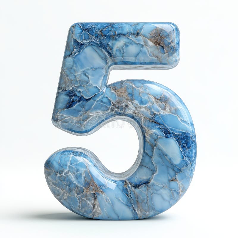 A Stylized Blue Marble Number Five, Showcasing a Glossy and Textured ...