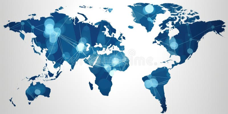 Stylized Blue Network Connections on World Map Background ...