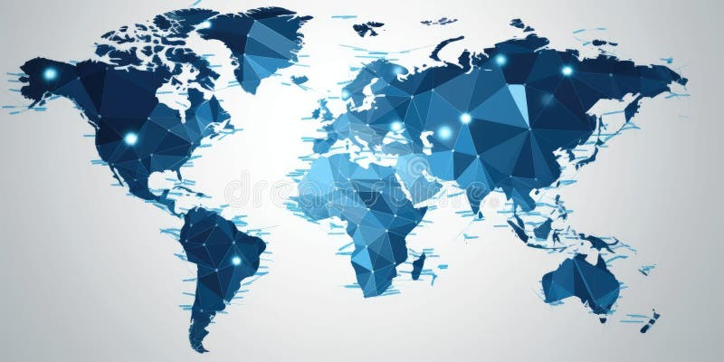 Stylized Blue Network Connections on World Map Background ...