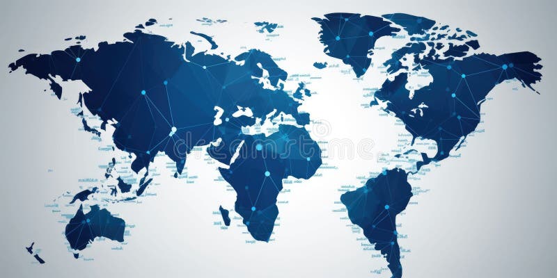 Stylized Blue Network Connections on World Map Background ...