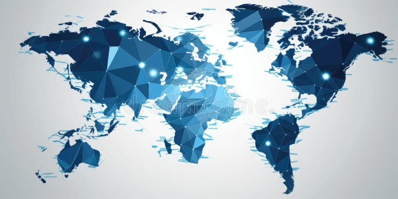 Stylized Blue Network Connections on World Map Background ...