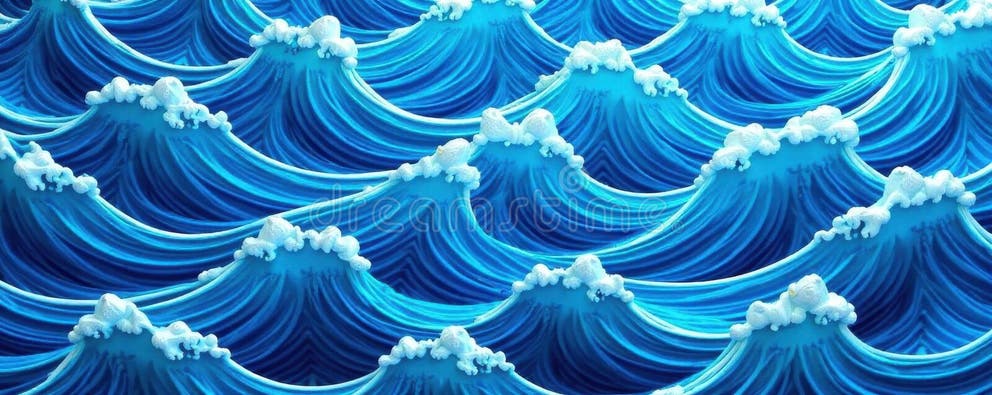 Stylized Blue Ocean Wave Pattern, Decorative Ornament, Backdrop, Ripple ...