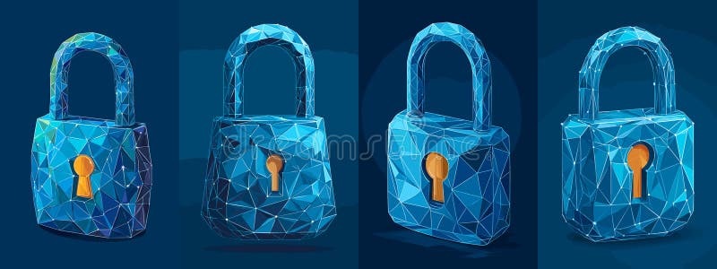 Stylized Blue Polygonal Lock Series Representing Security and ...