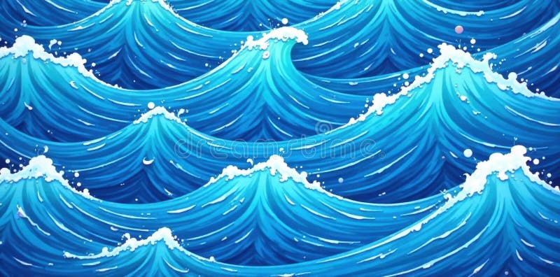 Stylized Blue River and Ocean Wave Seamless Pattern , Curve, Tile ...
