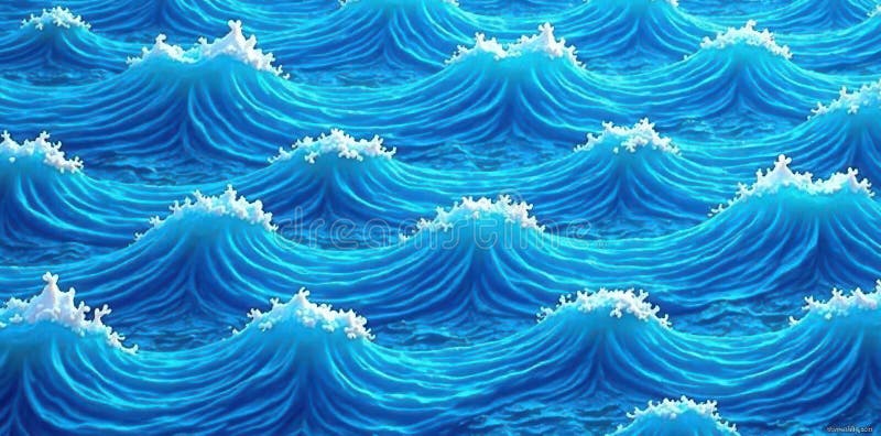 Stylized Blue River and Ocean Wave Seamless Pattern , Nature, Pattern ...