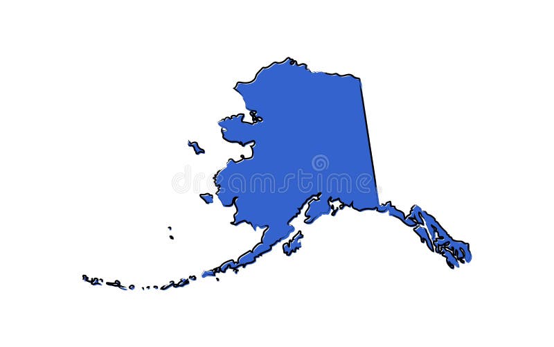 Stylized Blue Sketch Map of Alaska Stock Vector - Illustration of ...