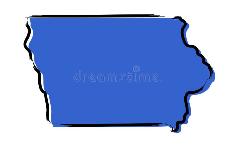 Stylized Blue Sketch Map of Iowa Stock Vector - Illustration of modern ...
