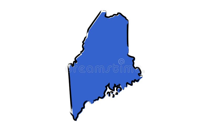 Stylized Blue Sketch Map of Maine Stock Vector - Illustration of blue ...
