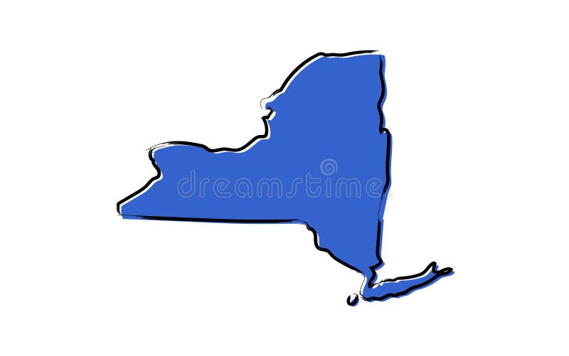 Stylized Blue Sketch Map of New York Stock Vector - Illustration of ...