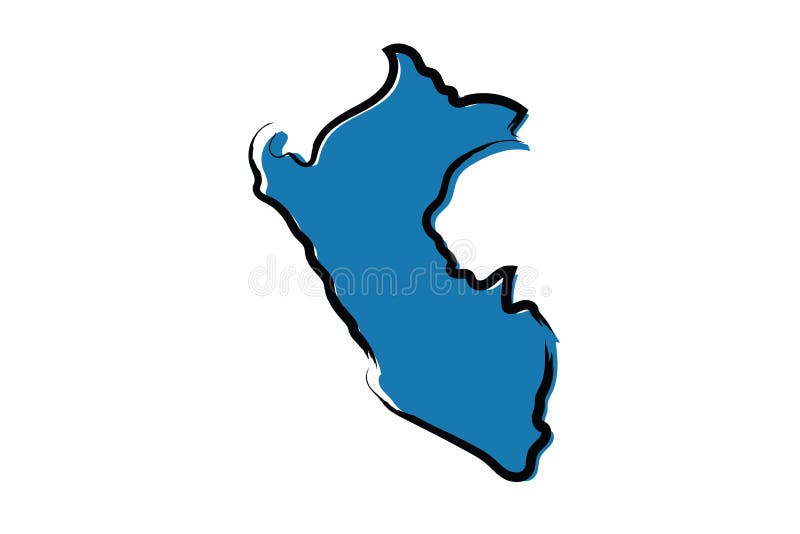 Stylized Blue Sketch Map of Peru Stock Vector - Illustration of outline ...