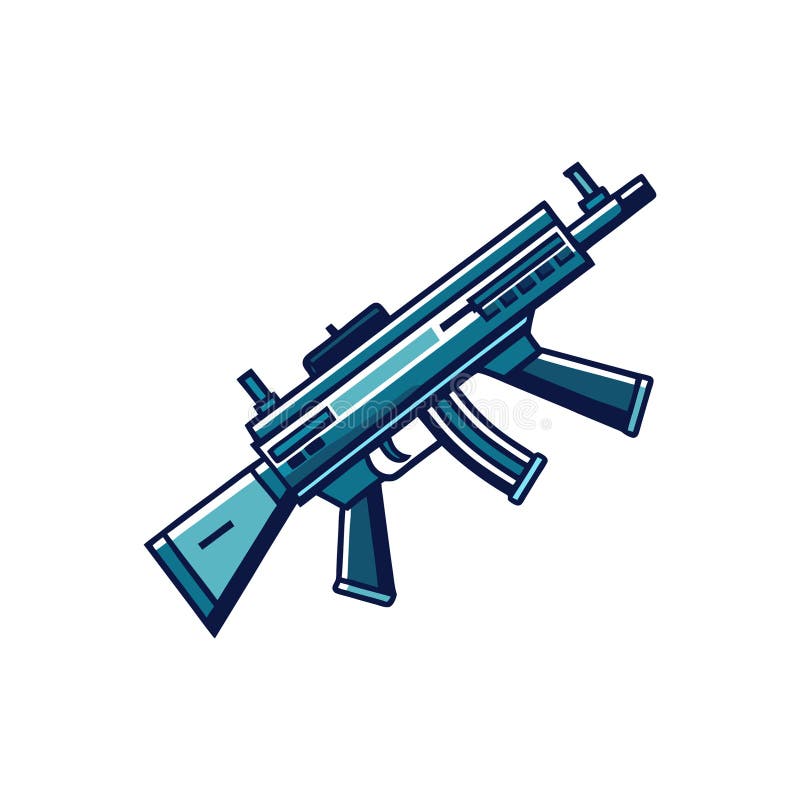 Stylized Blue Submachine Gun Illustration on a White Background Stock ...