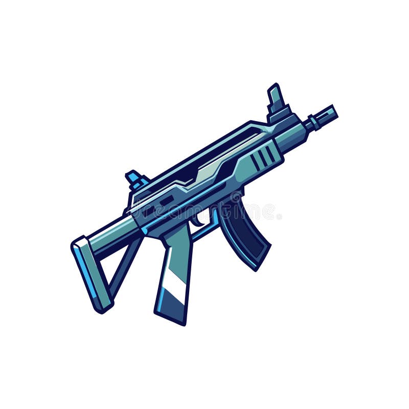 Stylized Blue Submachine Gun on a White Background Stock Image ...