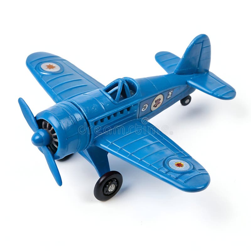 Stylized Blue Toy Airplane Isolated on White Background Stock ...