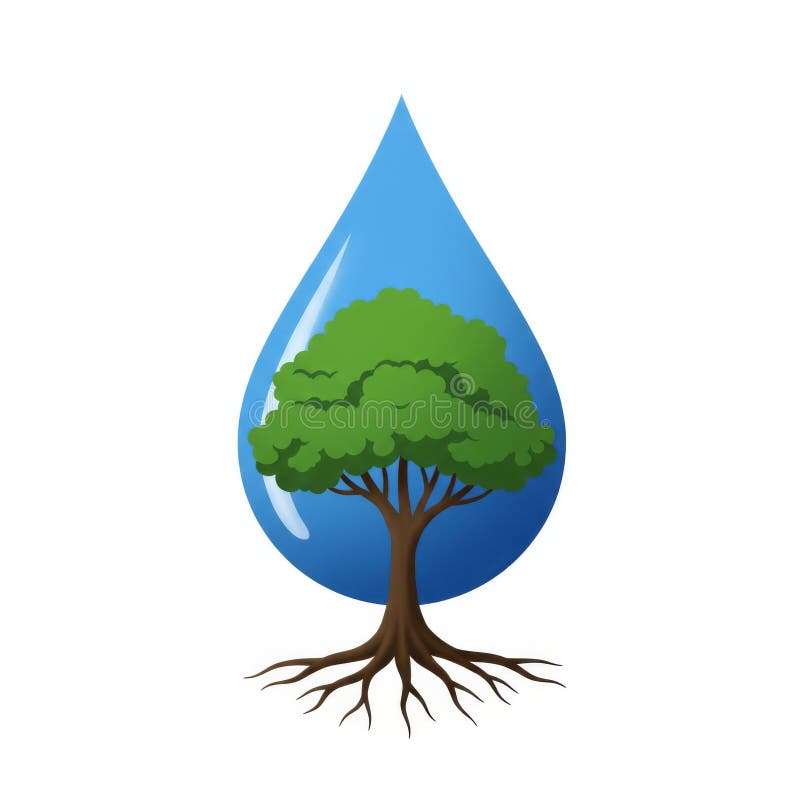 Stylized Blue Water Drop with Green Tree Symbolizing Ecology and Conservation Stock Illustration ...