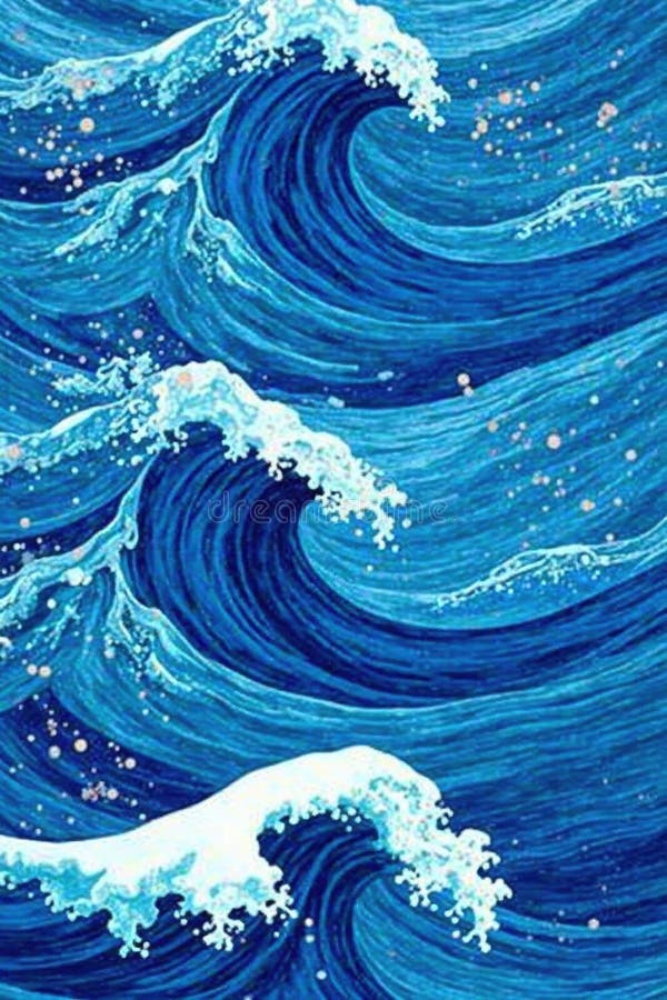 Stylized Blue Wave Repeat, Dynamic Sea Motif for Textile, Textile, Flow ...