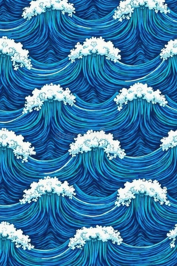 Stylized Blue Wave Repeat, Dynamic Sea Motif for Textile, Graphic ...