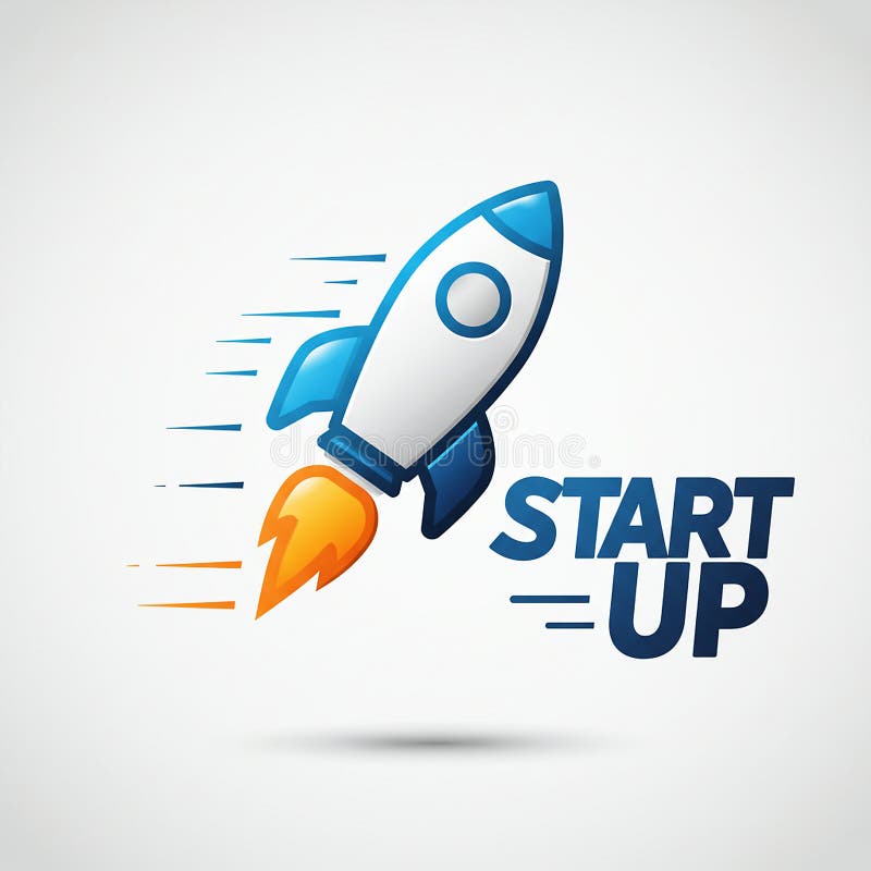 A Stylized Blue and White Rocket with a Circular Window Propels Upwards ...