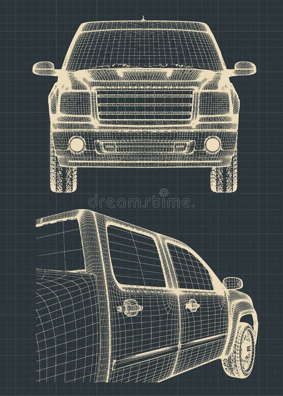 Stylized Blueprints of a Pickup Truck Stock Vector - Illustration of ...