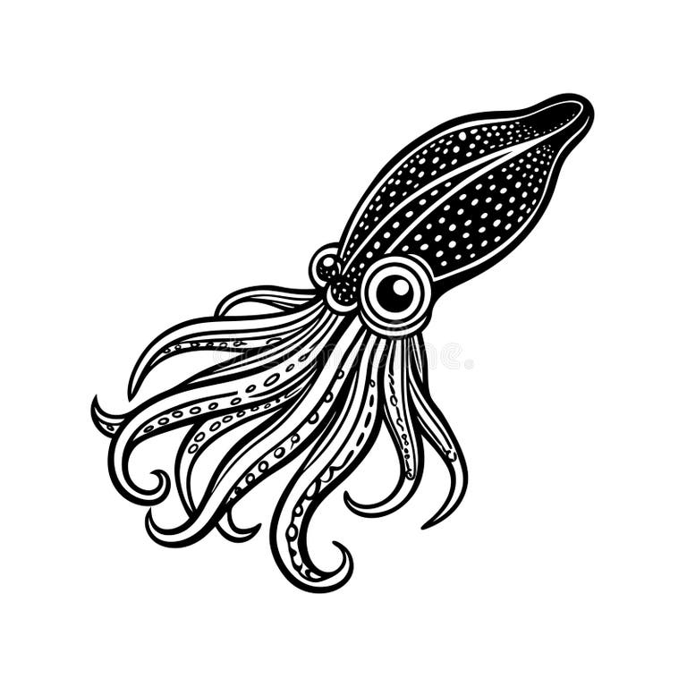 Stylized Bobtail Squid for Creative Linocut Arts Stock Image ...