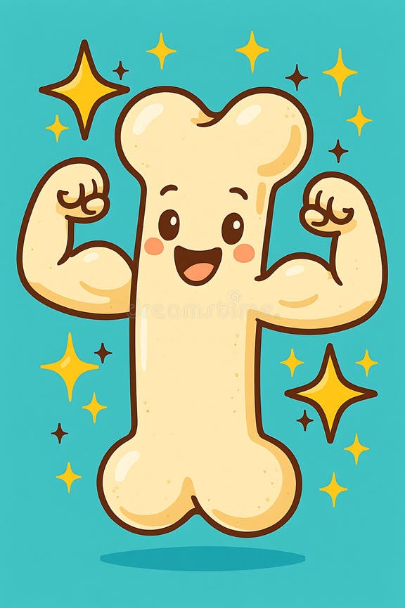 A Stylized Bone Character Smiling and Flexing, Depicted with a Cheerful ...