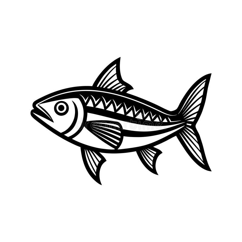 Stylized Bonito Fish for Creative Linocut Arts Stock Illustration ...