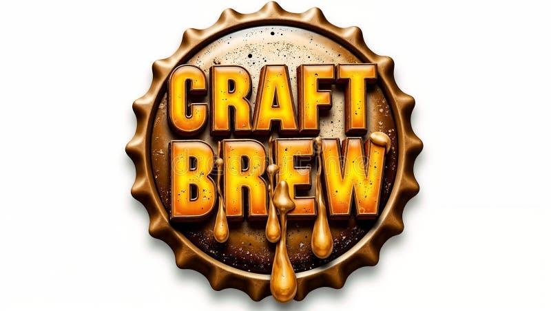 Stylized Bottle Cap Design with Craft Brew Text in Golden Letters Stock ...
