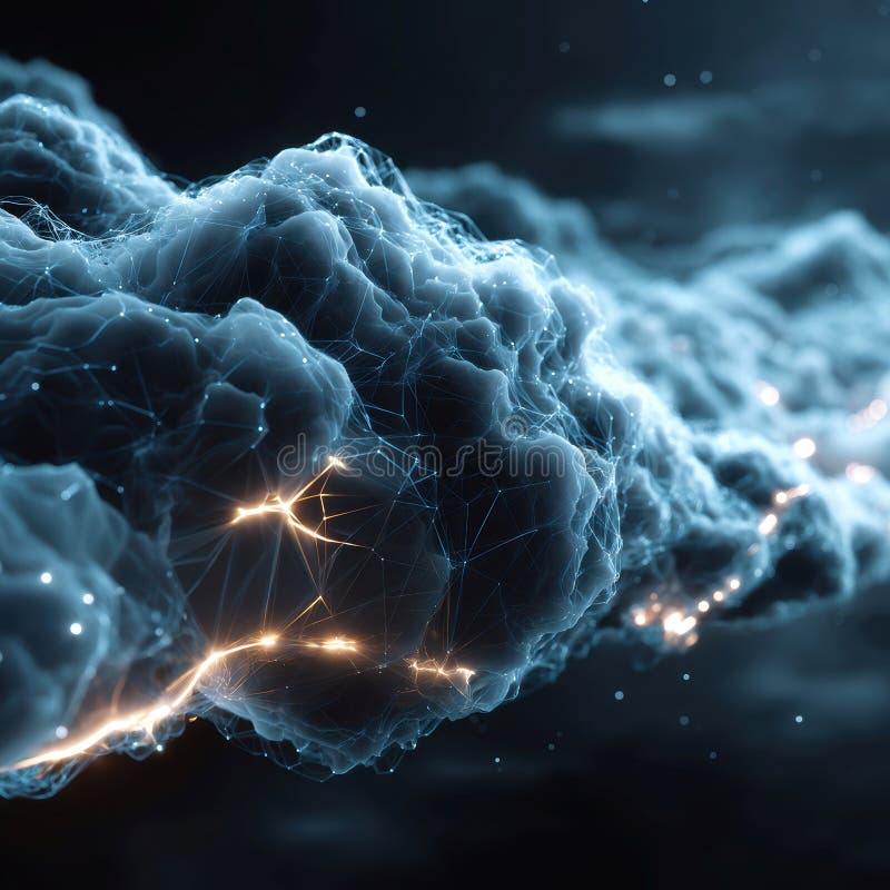 Stylized Brain Against Cosmic Backdrop, 3D Blue Tones, Intricate Neural ...