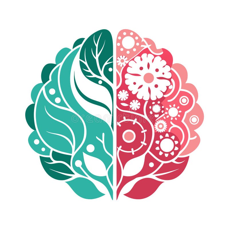 Stylized Brain Illustration Combining Nature and Technology Concepts ...