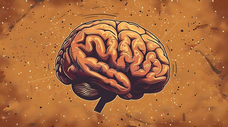 Stylized Brain Illustration on Rustic Amber Canvas. Concept Artistic ...