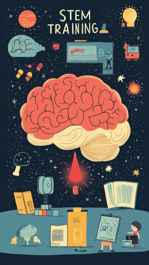 STEM Brain with Educational Symbols, Creative Learning Illustration ...