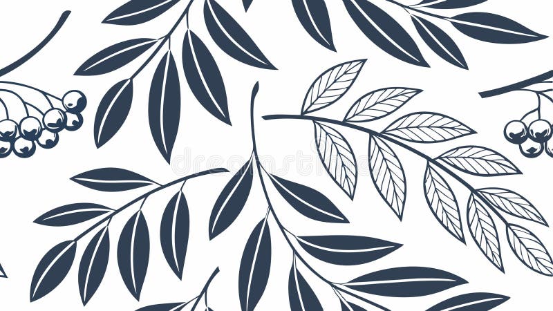 Stylized Branch Leaves Berries Pattern Vector, Nature Design, Botanical ...