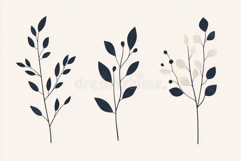 Stylized Branches Showcasing Leaves and Berries of Scandinavian Flora ...
