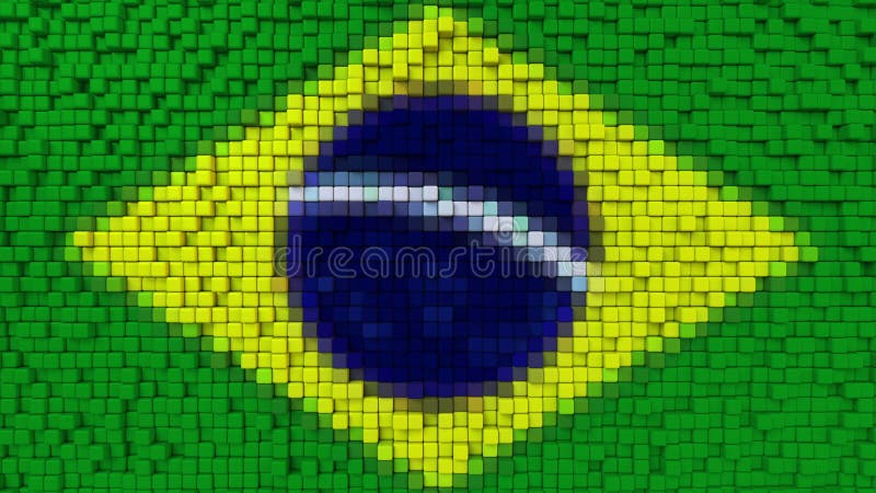 Stylized Mosaic Flag of Brazil Made of Pixels, 3D Rendering Stock ...
