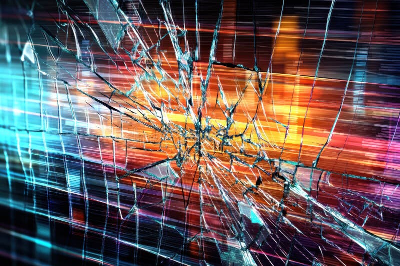 Stylized Broken Glass with Glitch Effects Reflecting Technology ...