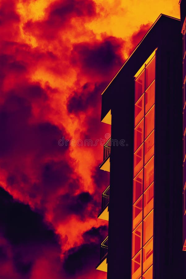 Stylized Building with Fire Smoke Stock Image - Image of fiery ...
