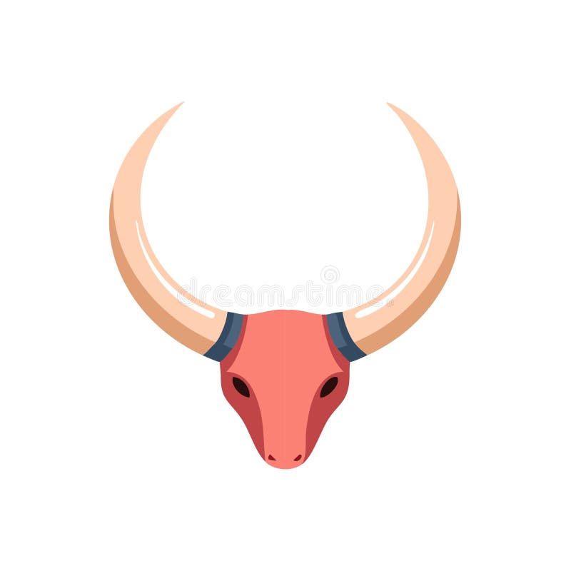 Stylized Bull Head Illustration with Curved Horns and a Red Face Design ...